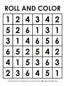 Roll and Color Worksheet | Math = Love