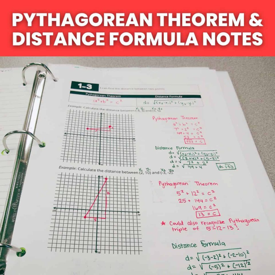 Pythagorean Theorem and Distance Formula Notes | Math = Love