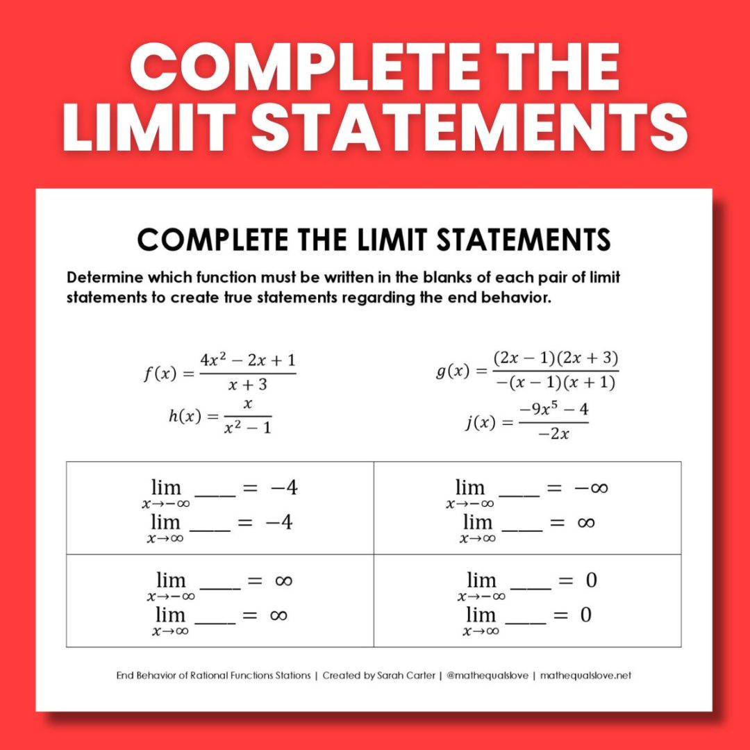 End Behavior of Rational Functions Stations Activity | Math = Love