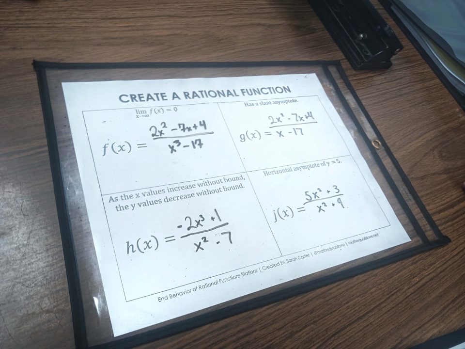 End Behavior of Rational Functions Stations Activity | Math = Love