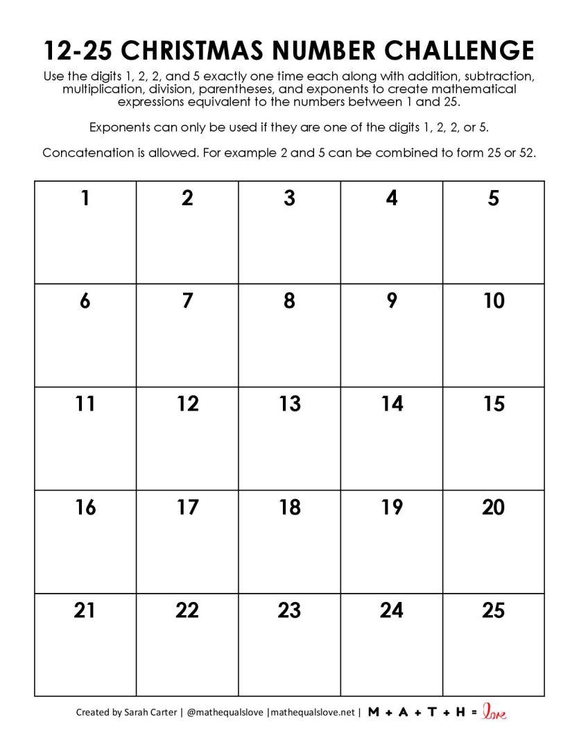 12-25 Christmas Number Challenge | Math = Love