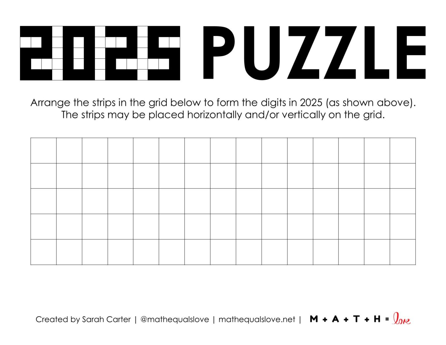2025 Yearly Digit Grid Puzzle [Free Printable PDF]