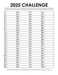 2025 Number Challenge [Free Printable PDF]