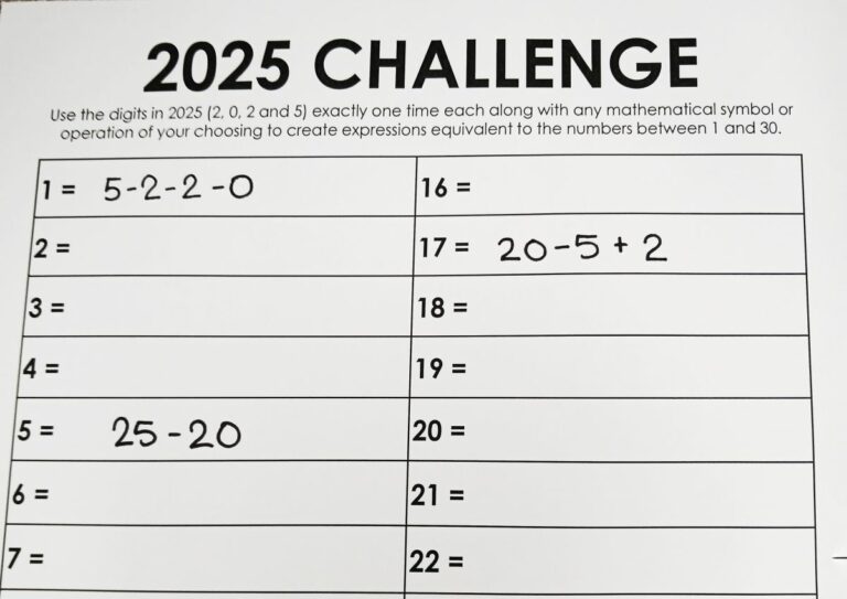 2025 Number Challenge [Free Printable PDF]