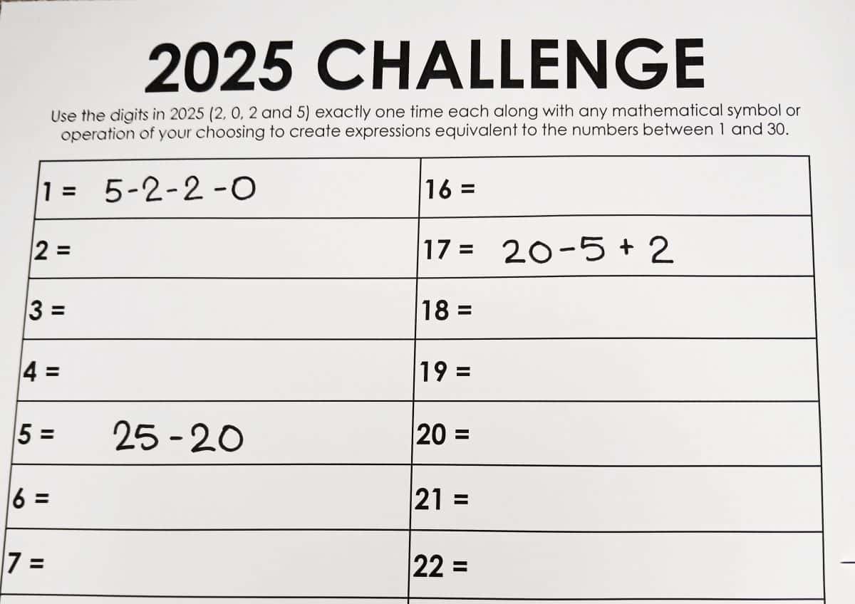 2025 Number Challenge [Free Printable PDF]