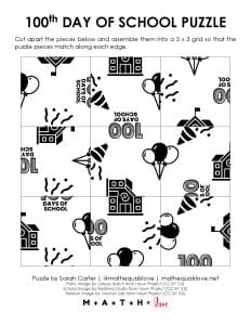 100th Day of School Square Edge Matching Puzzle | Math = Love