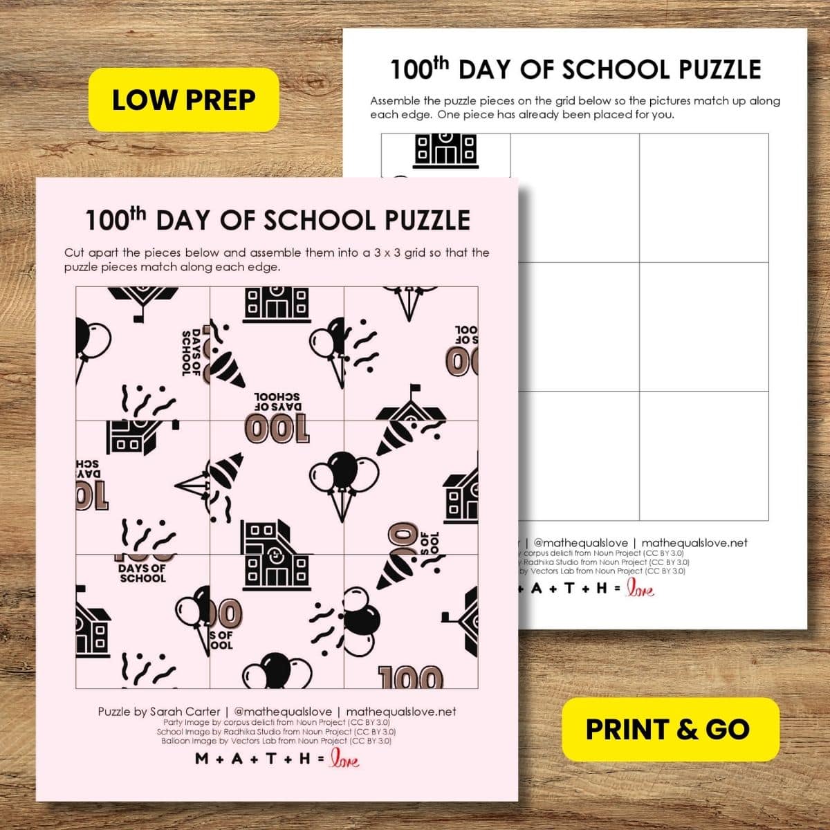 100th Day of School Square Edge Matching Puzzle | Math = Love
