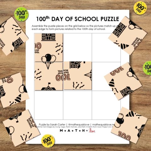100th Day of School Activities and Puzzles | Math = Love