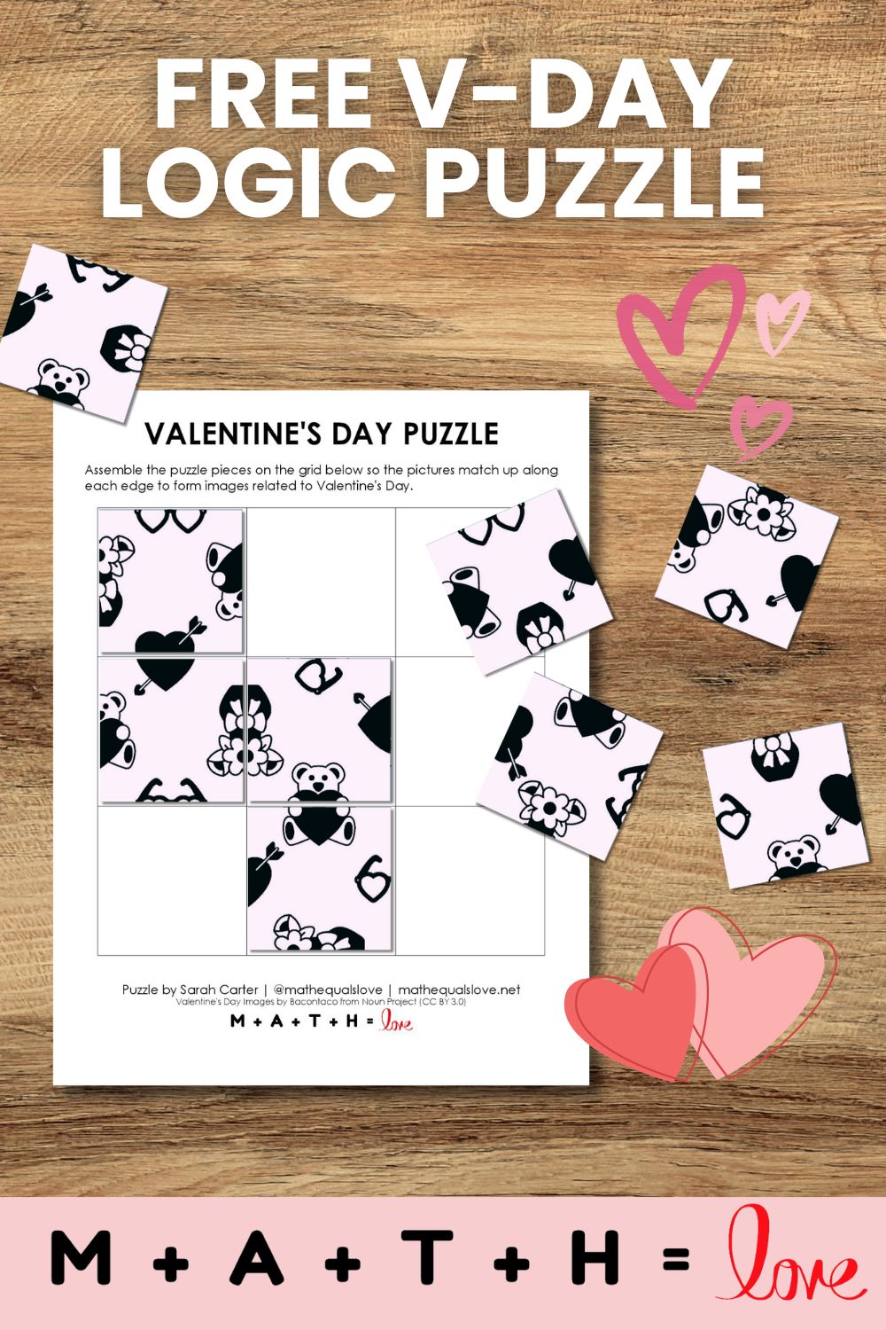 Valentine's Day Square Matching Puzzle | Math = Love