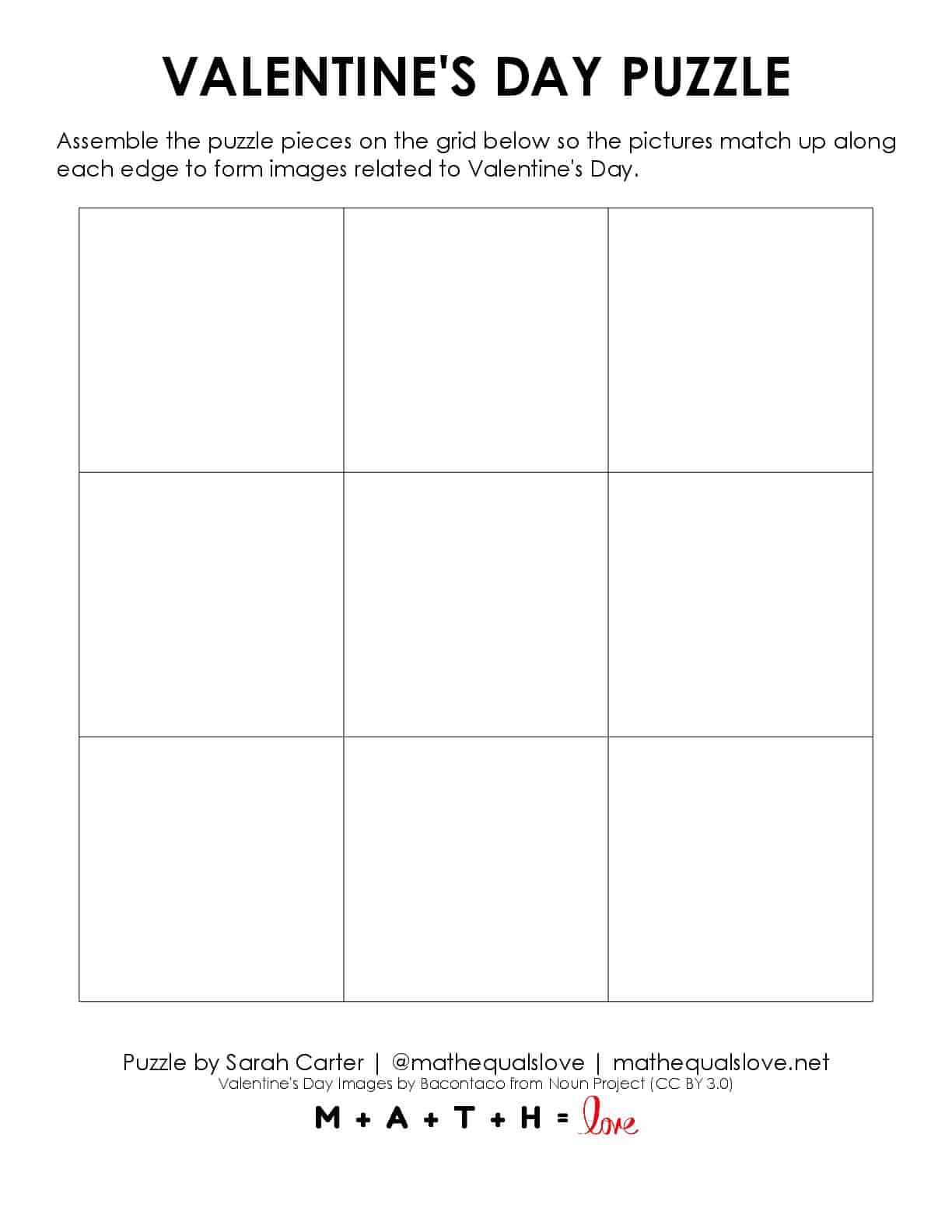 Valentine's Day Square Matching Puzzle | Math = Love