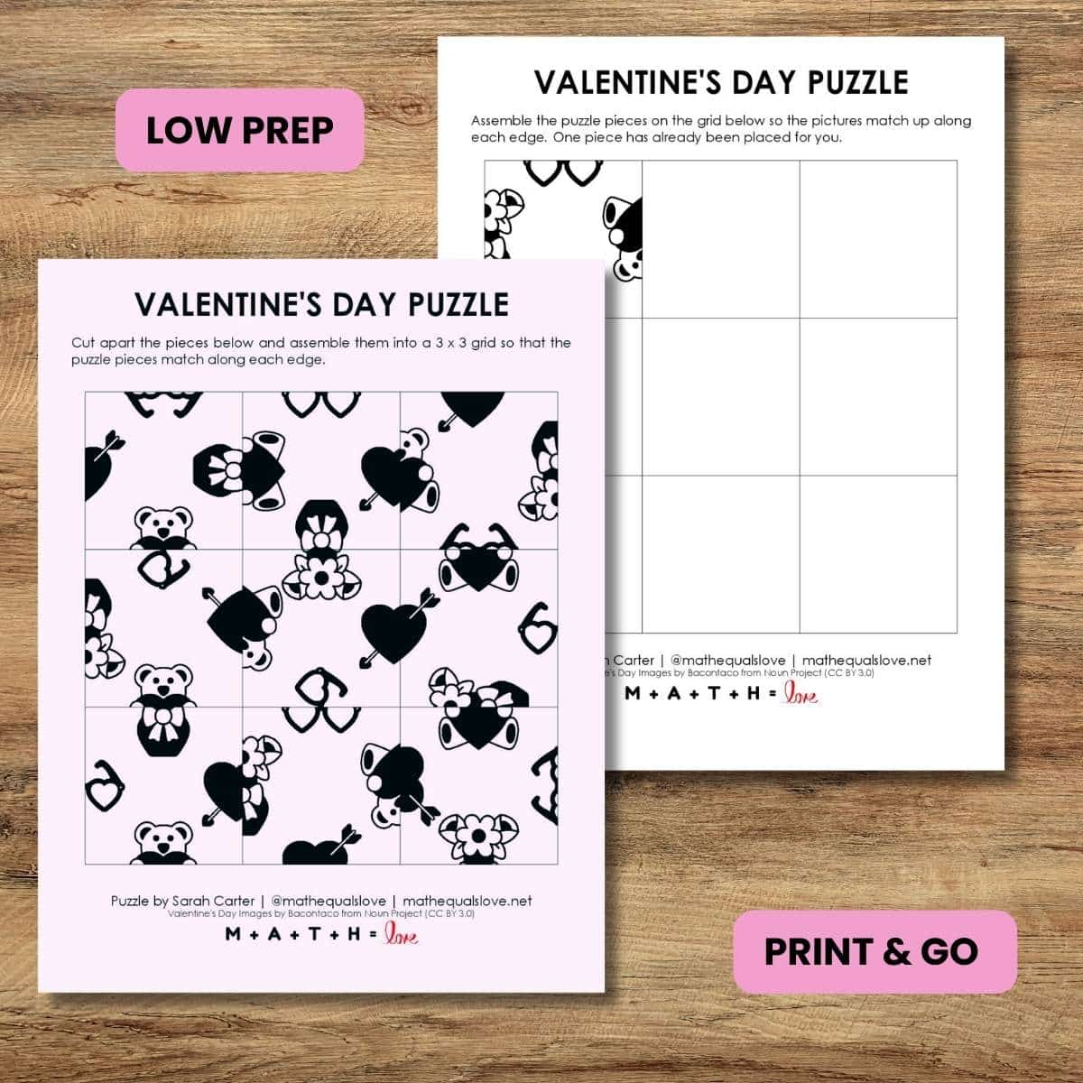 Valentine's Day Square Matching Puzzle | Math = Love