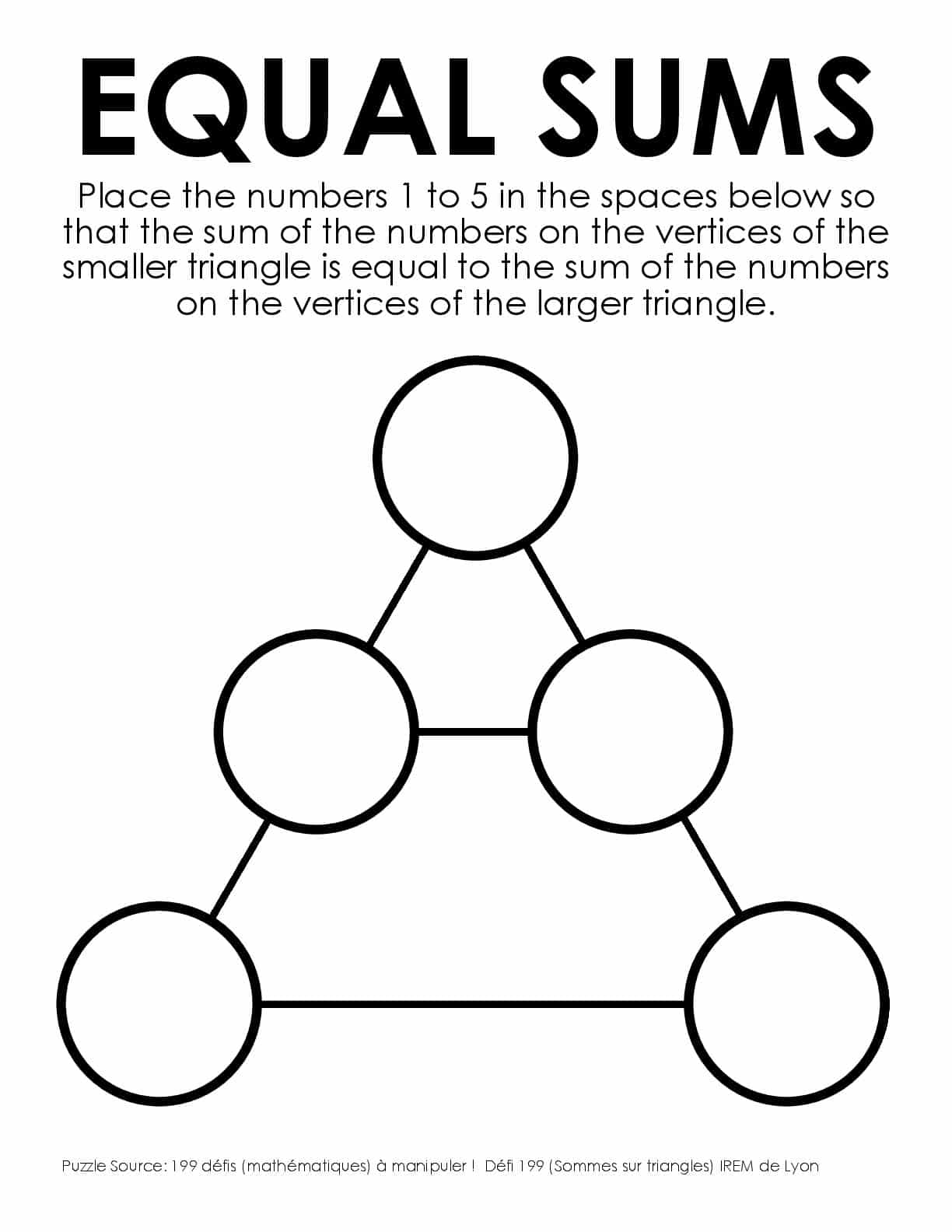 Equal Sums Puzzle (Free Printable PDF)