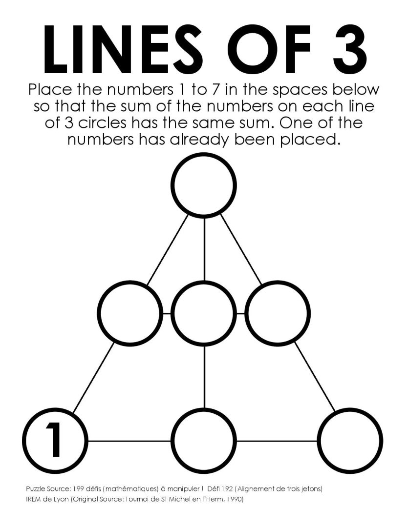 Lines of 3 Puzzle (Free Printable PDF)