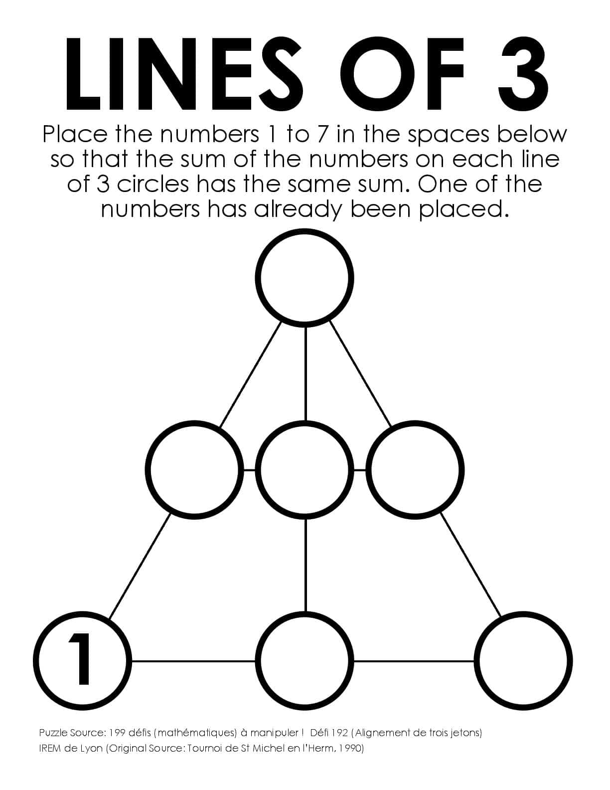 Lines of 3 Puzzle (Free Printable PDF)