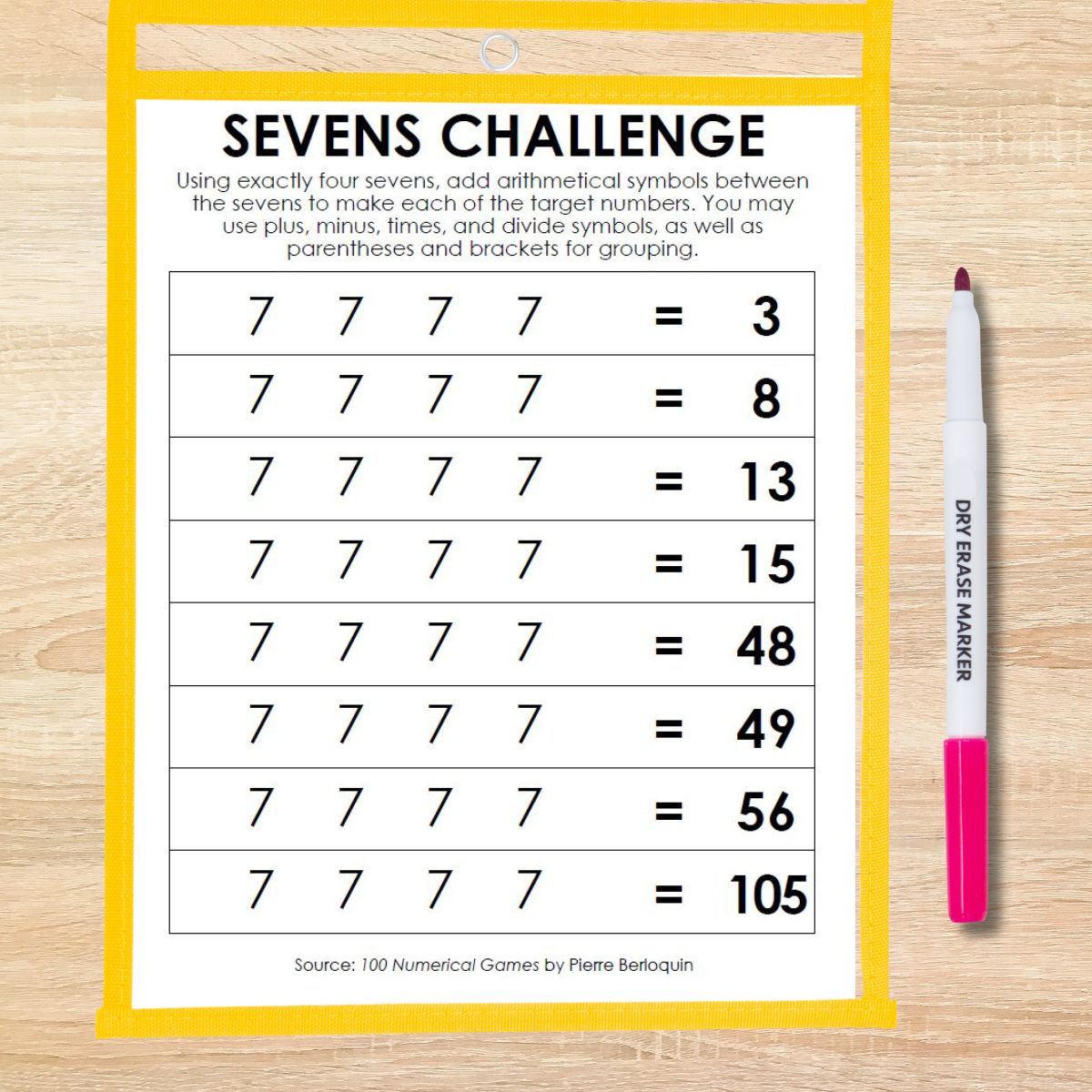 Sevens Number Challenge (Free Printable PDF)