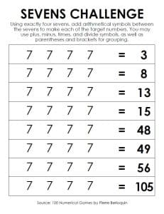 Sevens Number Challenge (Free Printable PDF)