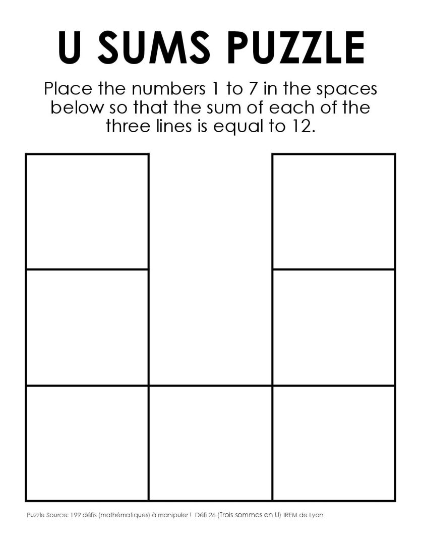 U Sums Puzzle (Free Printable PDF)