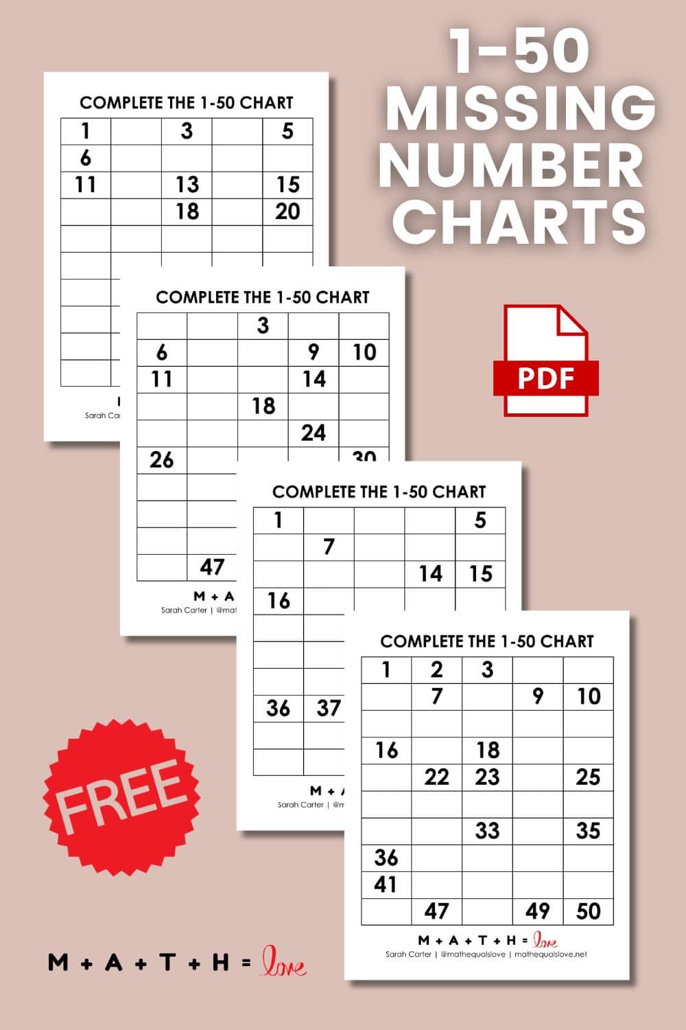 Printable Number Chart 1-50 (Free PDF Templates)