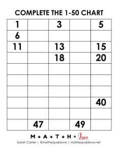 Printable Number Chart 1-50 (Free PDF Templates)