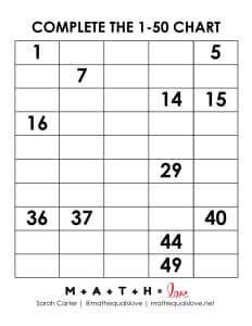 Printable Number Chart 1-50 (Free PDF Templates)