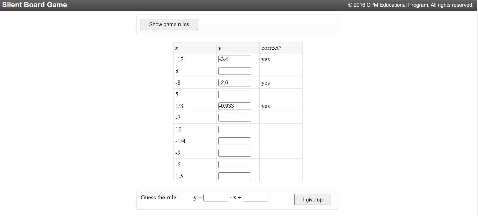 Silent Board Game for Finding Function Rules | Math = Love