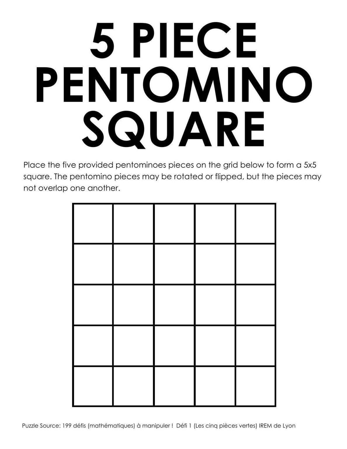 5 Piece Pentomino Square Puzzle | Math = Love