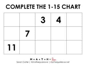 Number Chart 1-15 (with Free Missing Numbers Worksheets)
