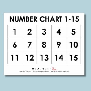 Number Chart 1-15 (with Free Missing Numbers Worksheets)