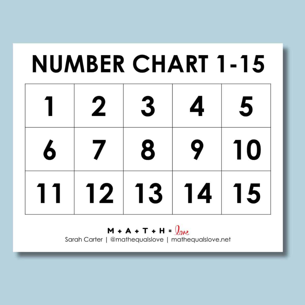 Number Chart 1-15 (with Free Missing Numbers Worksheets)