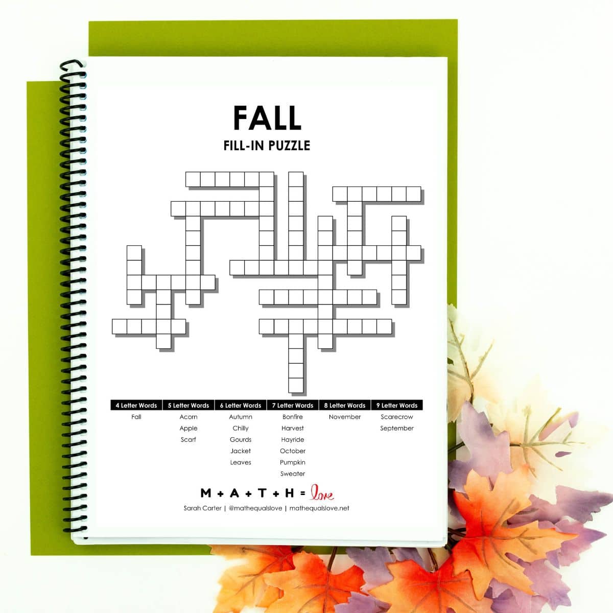 Fall Fill-In Word Puzzle | Math = Love