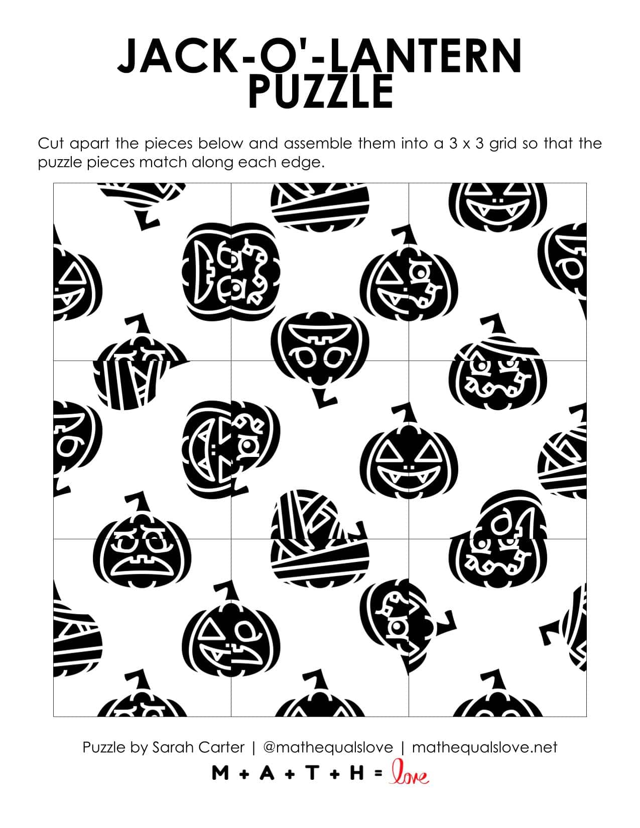 Jack-o'-lantern Square Halloween Logic Puzzle | Math = Love