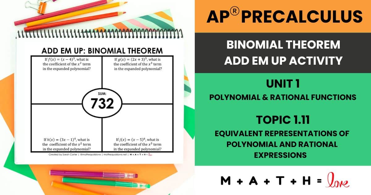 Add Em Up Binomial Theorem Activity | Math = Love