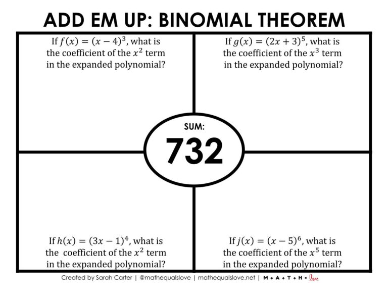 Add Em Up Binomial Theorem Activity | Math = Love