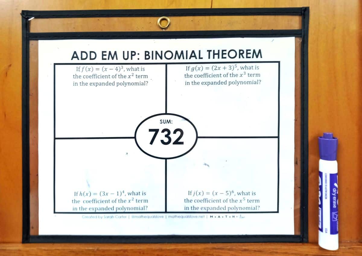 Add Em Up Binomial Theorem Activity | Math = Love