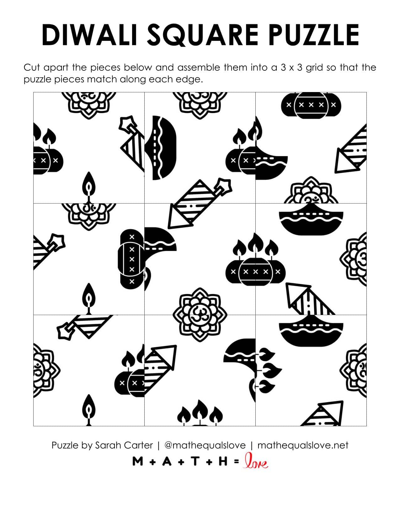 Diwali Square Edge Matching Puzzle | Math = Love