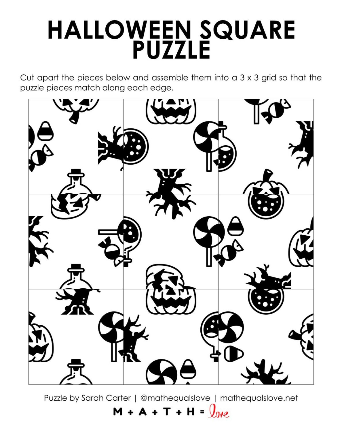 Halloween Square Edge Matching Puzzle | Math = Love