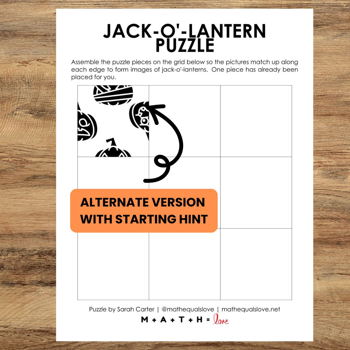 Jack-o'-lantern Square Halloween Logic Puzzle | Math = Love