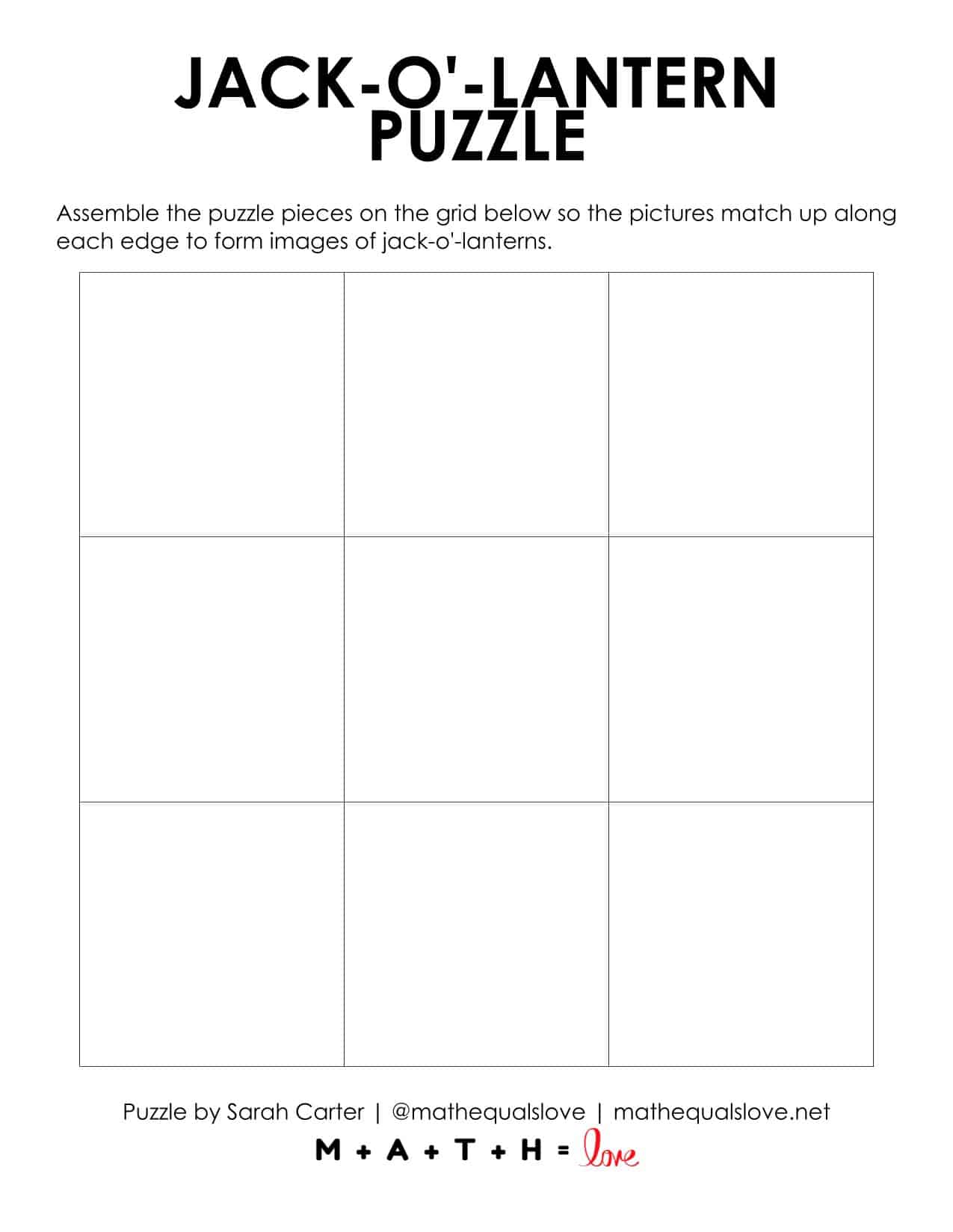 Jack-o'-lantern Square Halloween Logic Puzzle | Math = Love