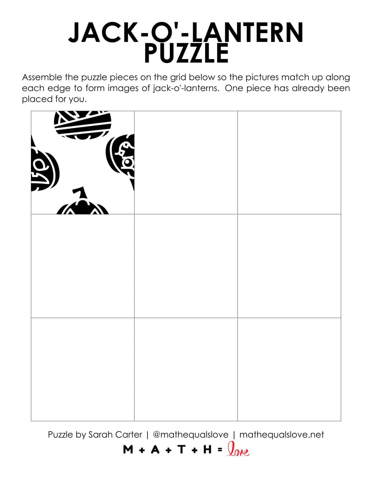 Jack-o'-lantern Square Halloween Logic Puzzle | Math = Love