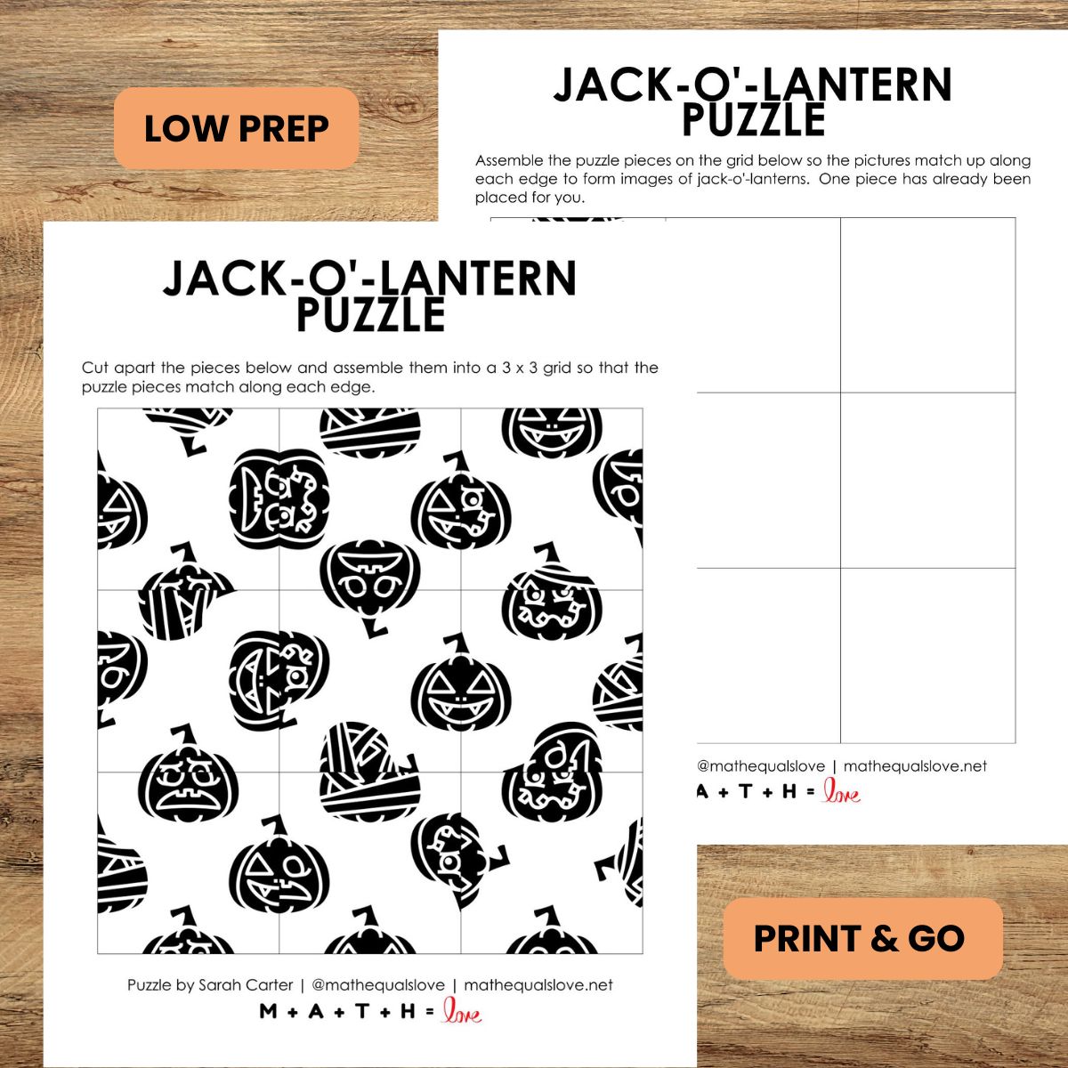 Jack-o'-lantern Square Halloween Logic Puzzle | Math = Love