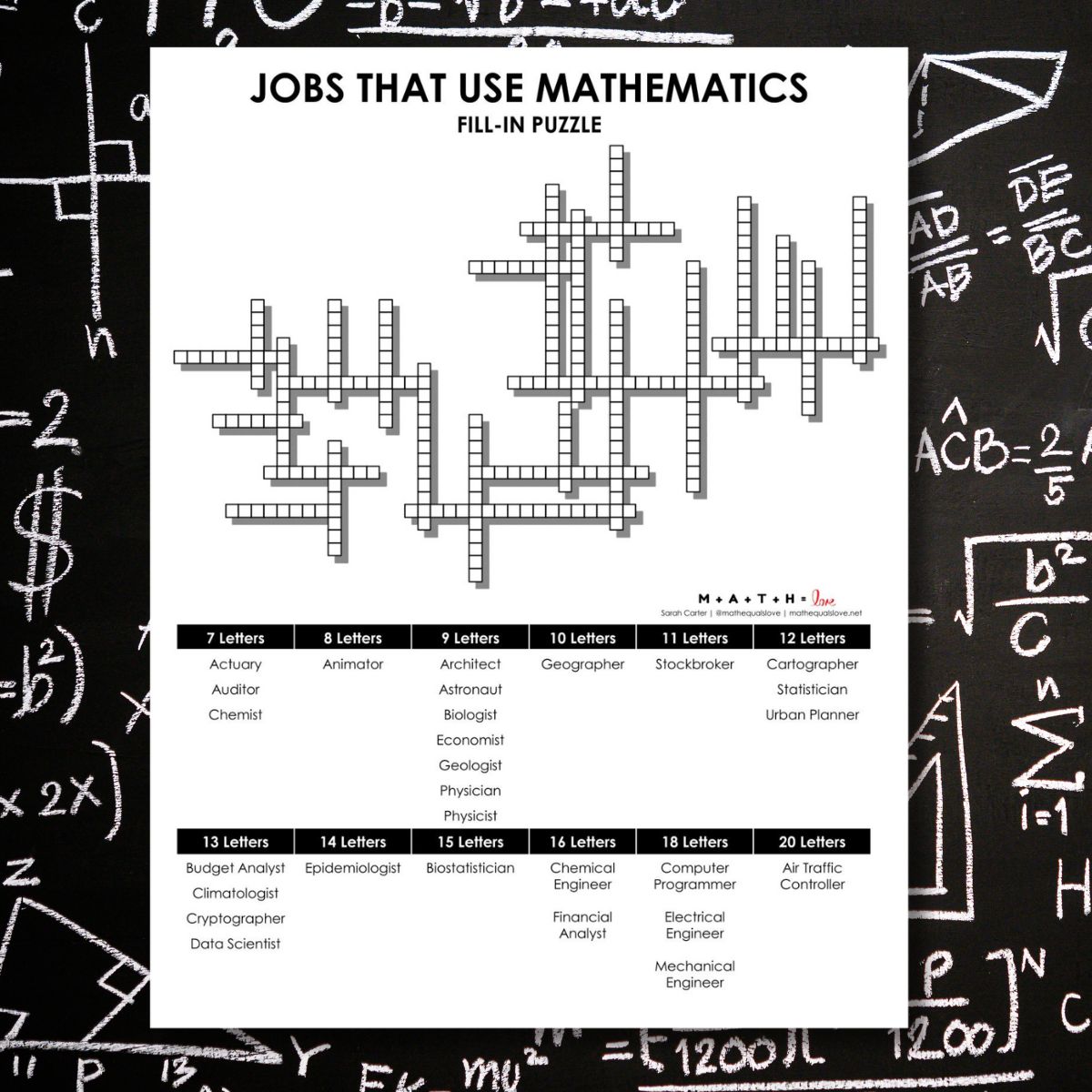 Jobs that Use Mathematics Fill-In Puzzle | Math = Love