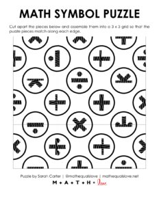 Math Symbol Square Edge Matching Puzzle | Math = Love