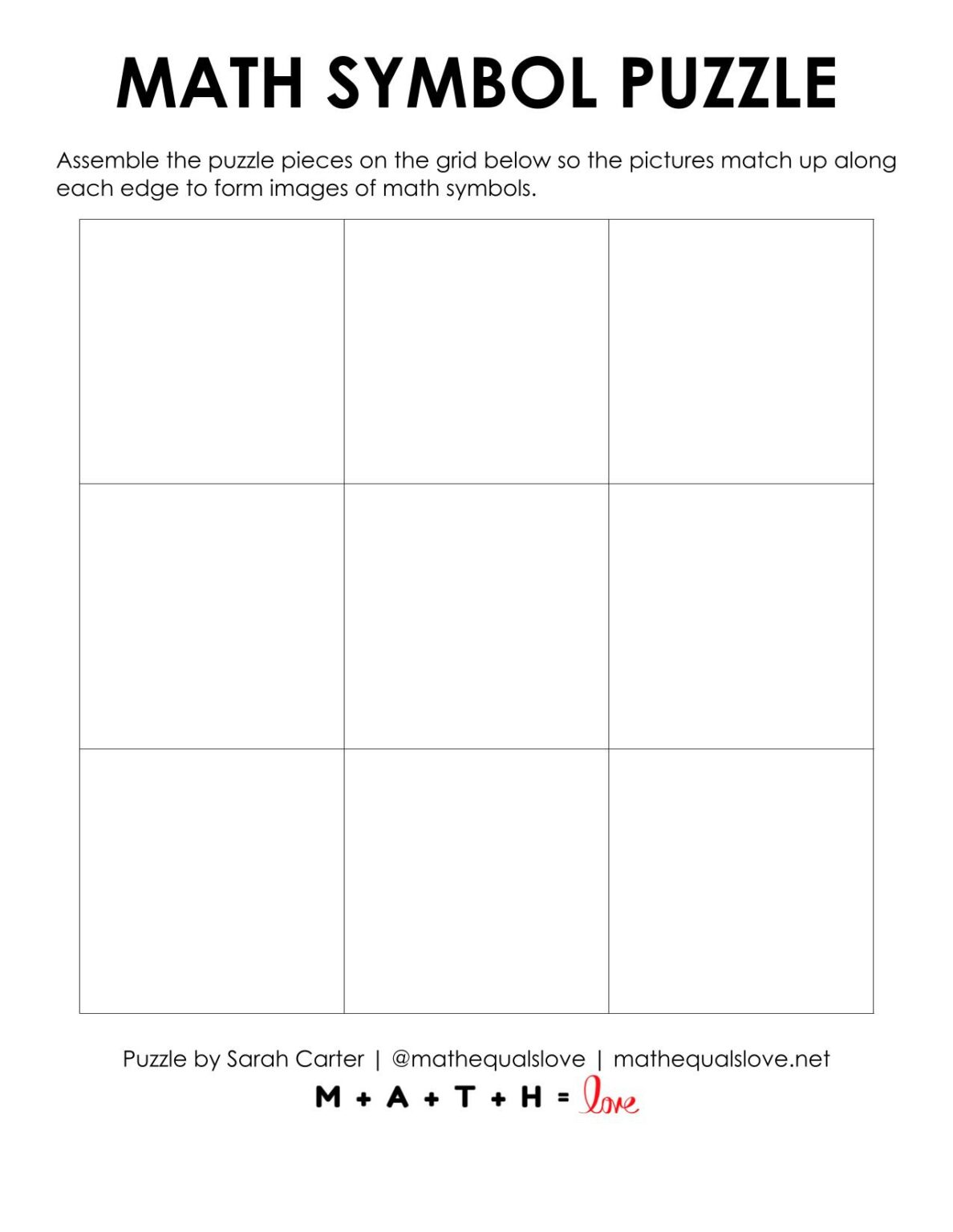 Math Symbol Square Edge Matching Puzzle | Math = Love