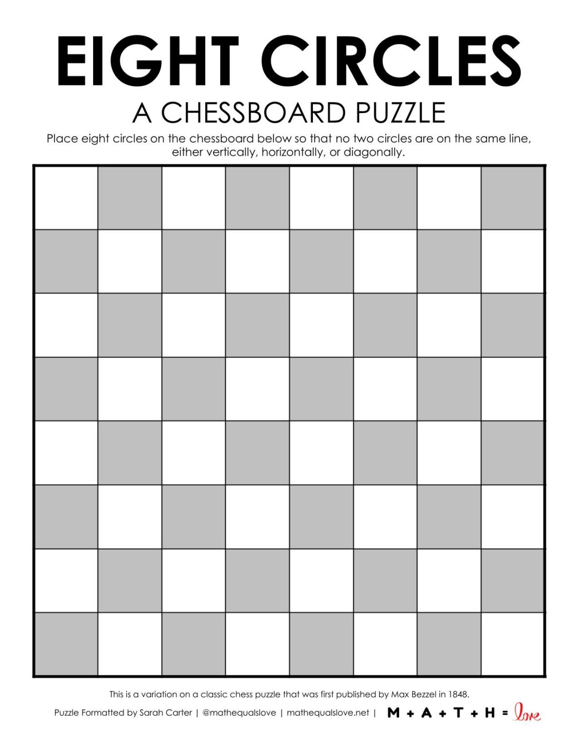 8 Queens Puzzle (Free Printable PDF for the Classroom)