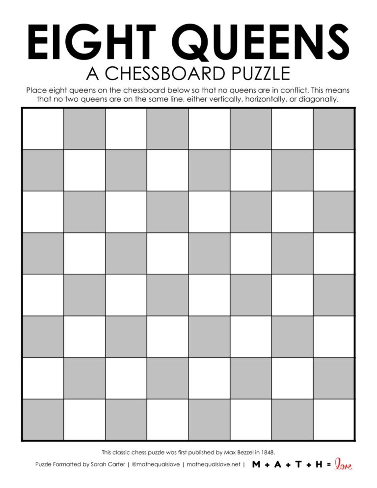 8 Queens Puzzle (Free Printable PDF for the Classroom)