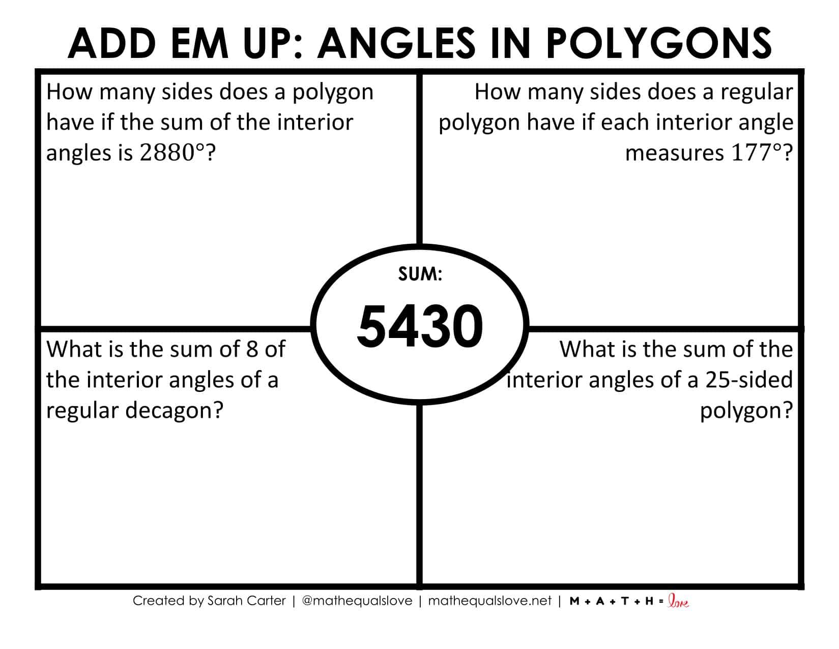 Add Em Up Angles in Polygons Activity | Math = Love