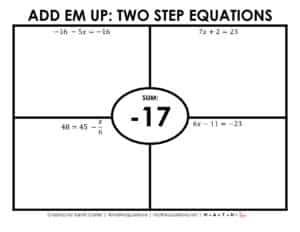 Add Em Up Two Step Equations Activity | Math = Love