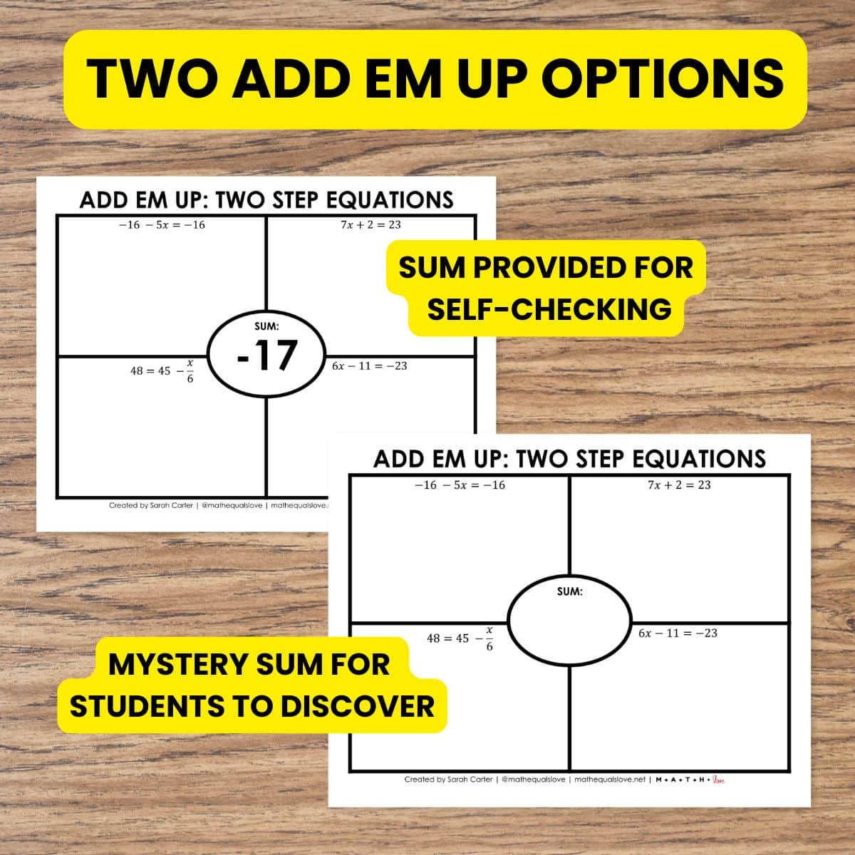 Add Em Up Two Step Equations Activity | Math = Love