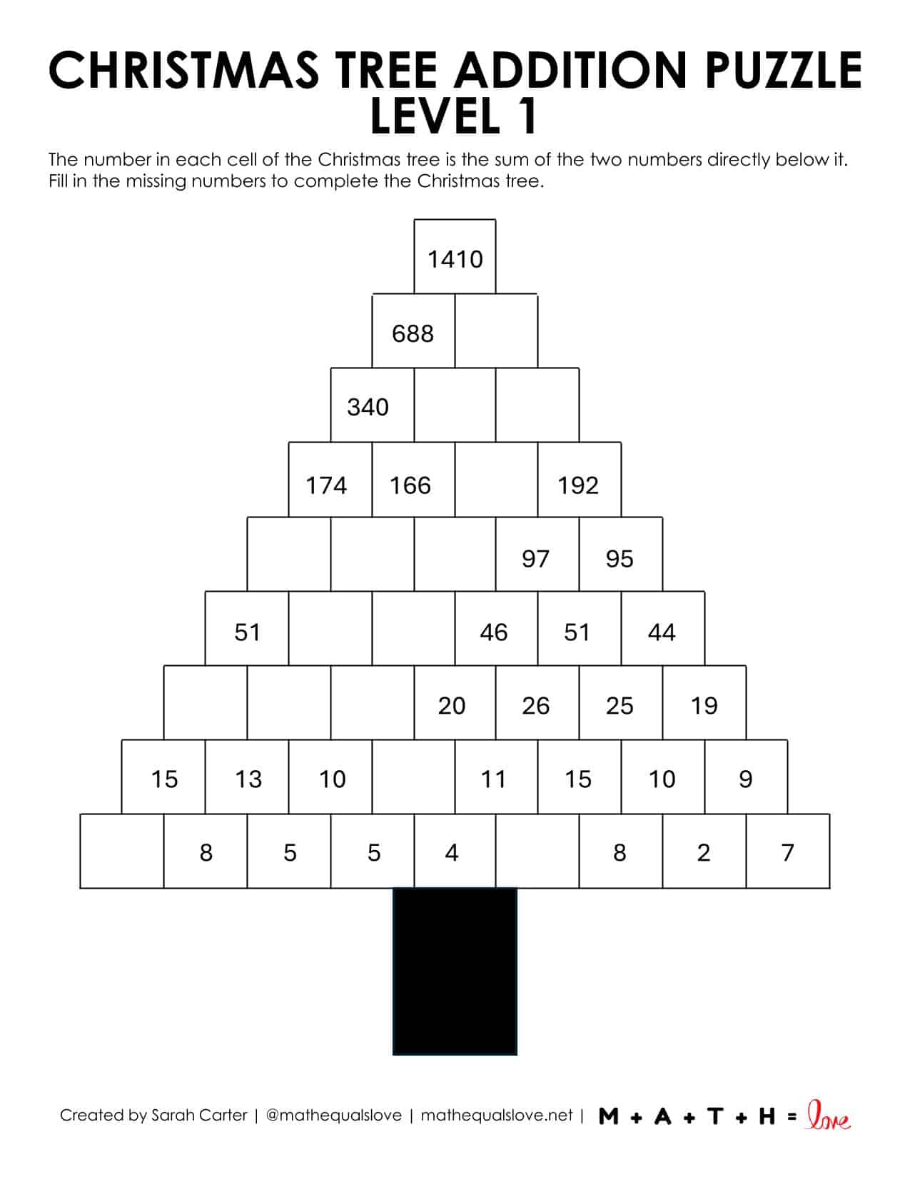 Christmas Tree Addition Puzzle Worksheets [FREE PDF]