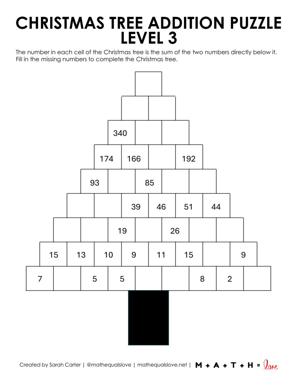 Christmas Tree Addition Puzzle Worksheets [FREE PDF]